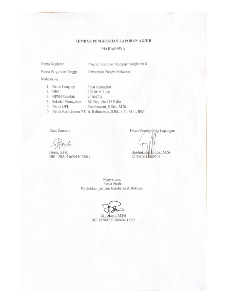 Lembar Pengesahan Laporan Akhir | PDF