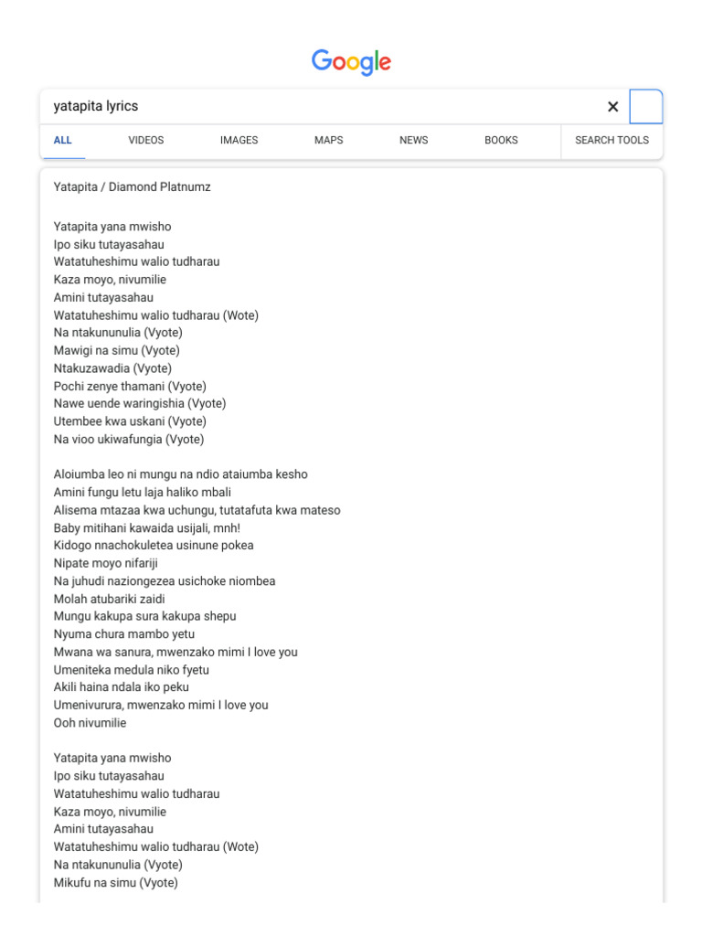 Yatapita Lyrics by Diamond Platnumz | PDF