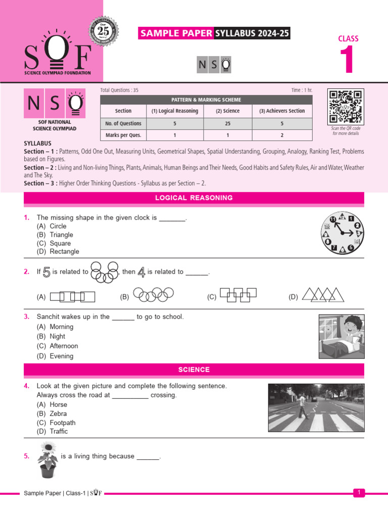 Nso Sample Paper Class-1 | PDF