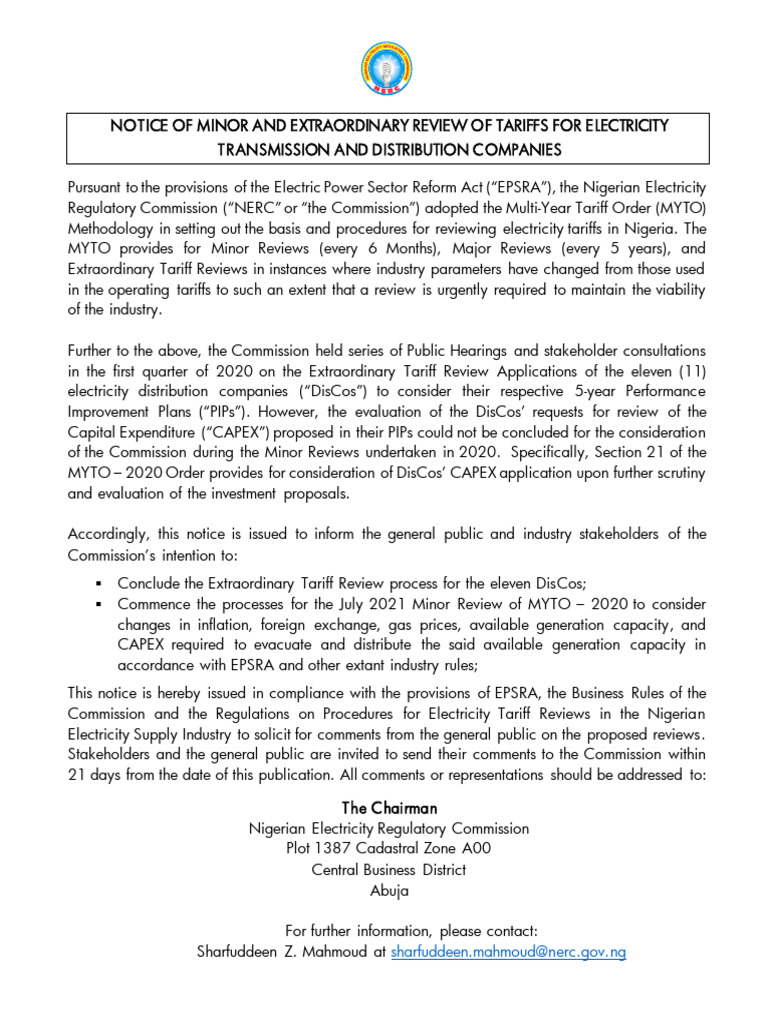 Electricity Tariff Review Notice | PDF | Economies