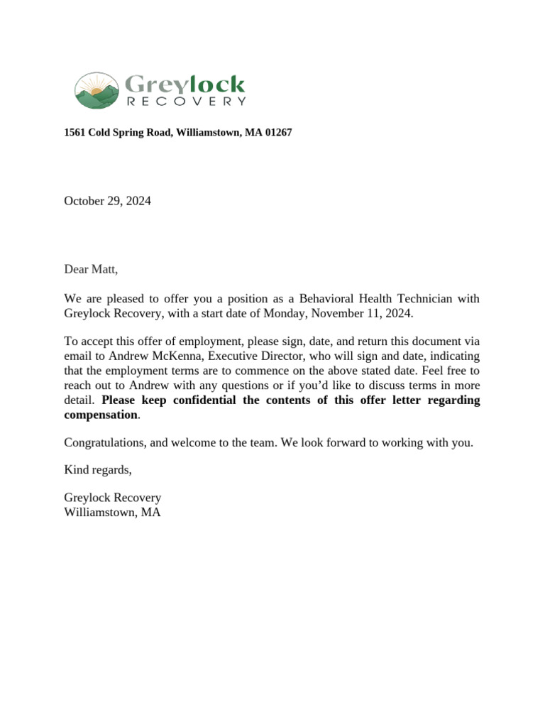 Matt Ford, BHT Offer Letter 11-11-24 | PDF