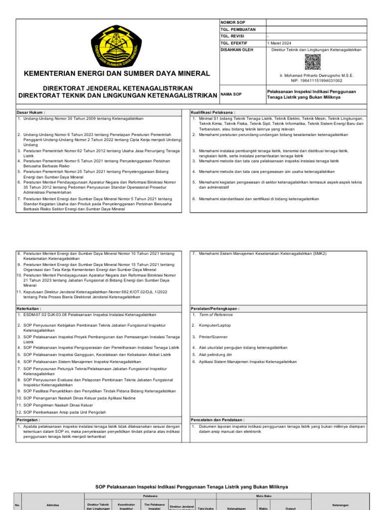 Sop Pelaksanaan Inspeksi Indikasi Penggunaan Tenaga Listrik Yang Bukan ...