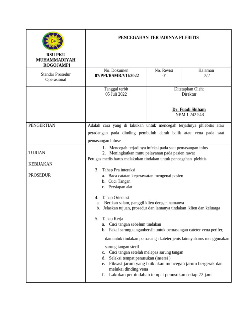 Spo Pencegahan Plebitis | PDF
