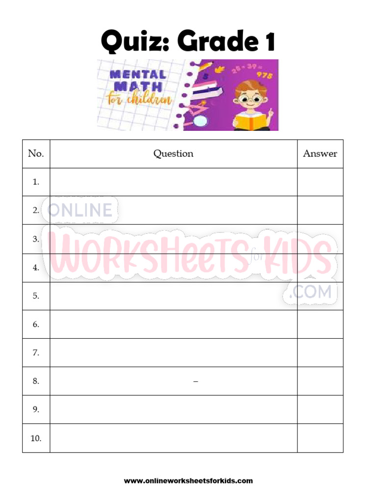 Mental Maths Worksheets for grade 1-1 | PDF