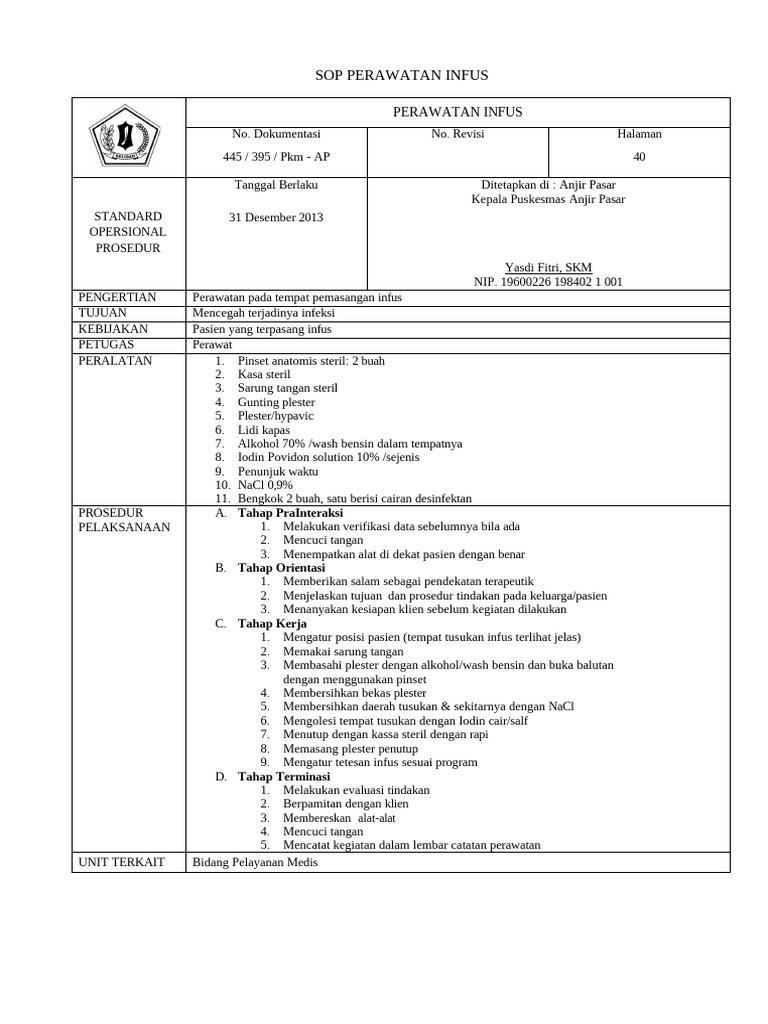 Sop Perawatan Infus | PDF