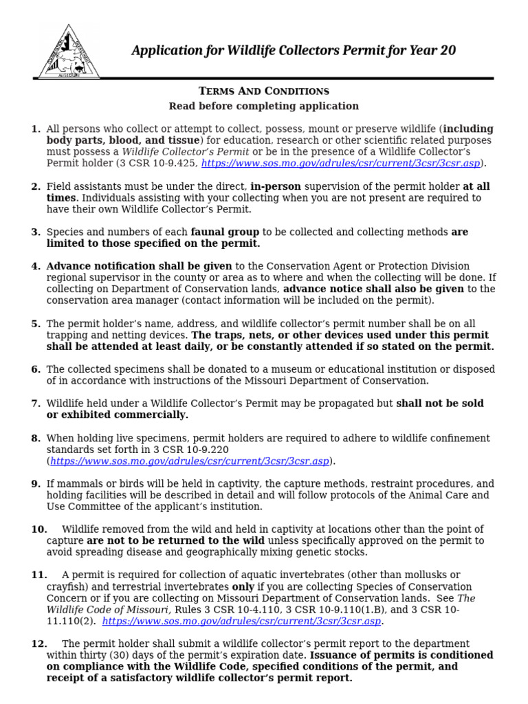 Wildlife Collector's Permit Application | PDF | Fee