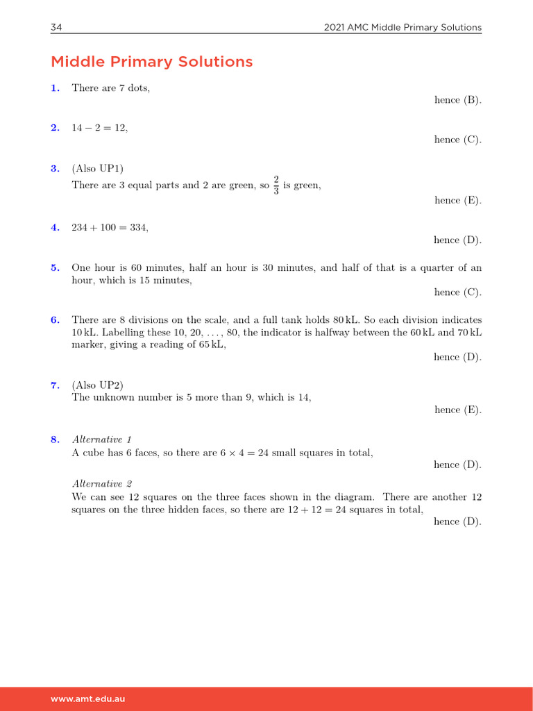 2021 AMC Middle Primary Solutions | PDF