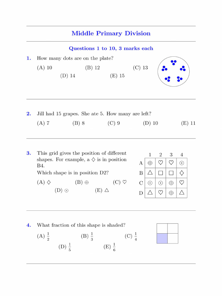 2015澳大利亚数学竞赛AMC含详解Middle Primary（Y3-4） | PDF