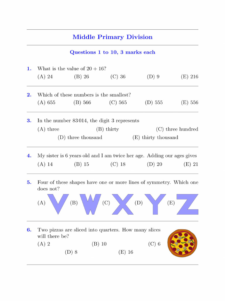 2016澳大利亚数学竞赛AMC含详解Middle Primary（Y3-4） | PDF