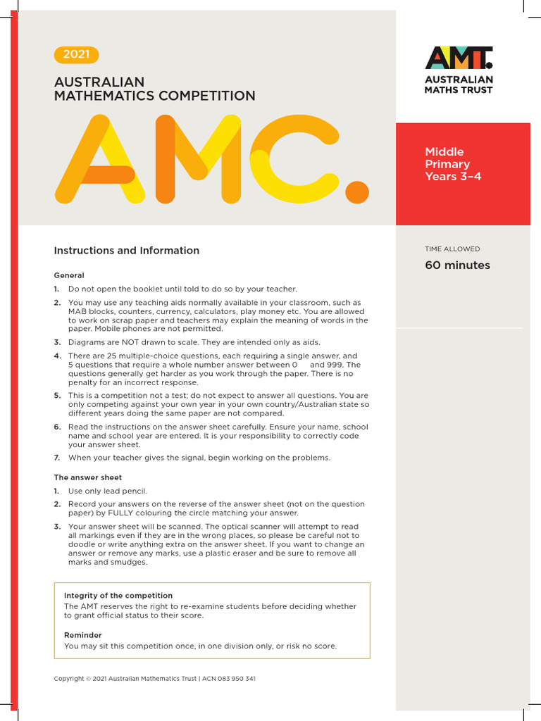 Level（3～4年级）2021澳洲AMC | PDF