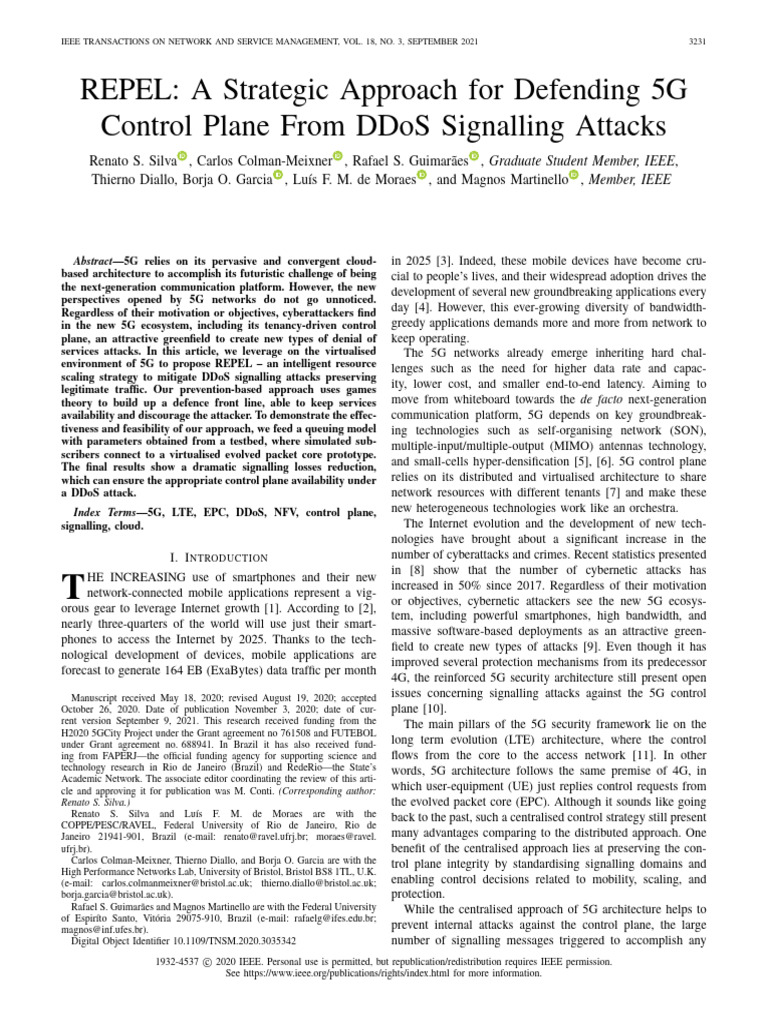 REPEL A Strategic Approach For Defending 5G Control Plane From DDoS Signalling Attacks | PDF ...