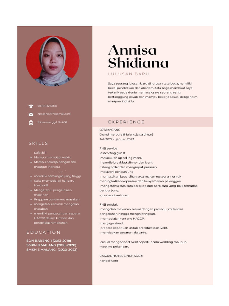 CV & Sertifikat Annisa Shidiana | PDF