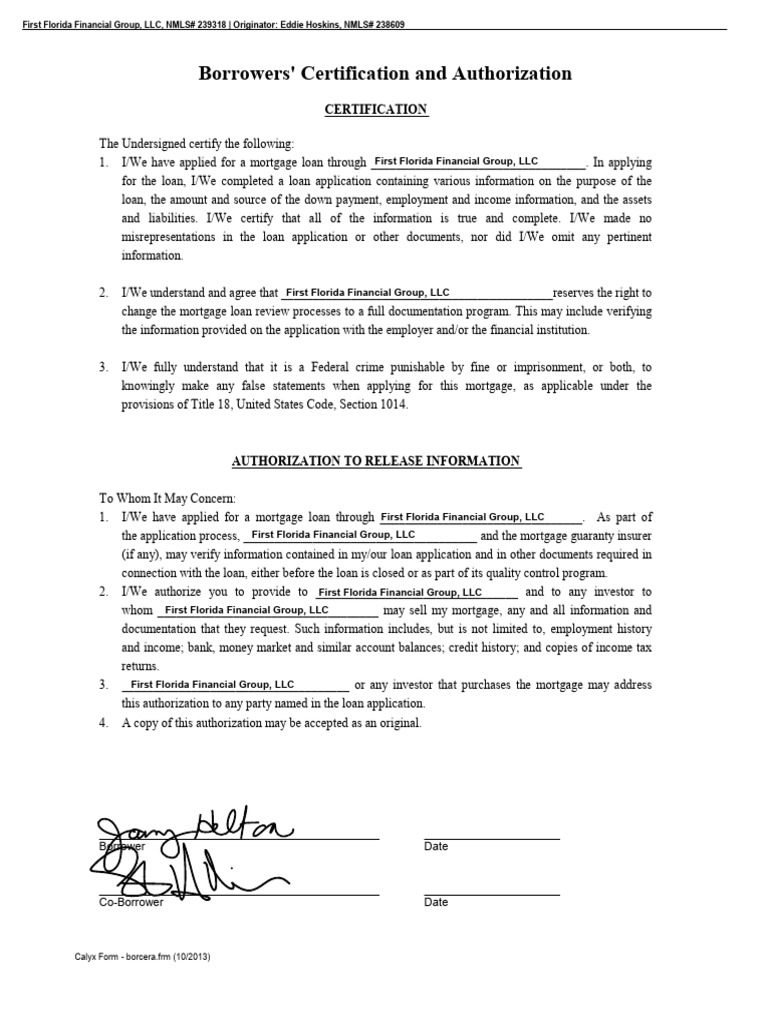 Borrower S Authorization | PDF | Loans | Mortgages