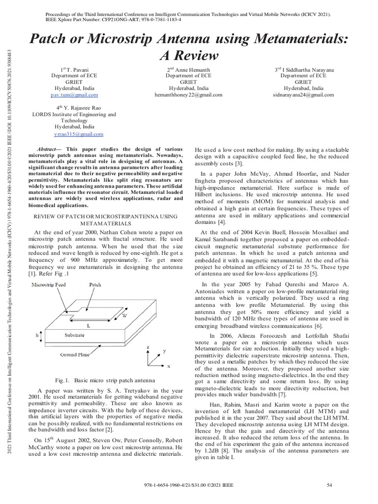 Patch or Microstrip Antenna using Metamaterials | PDF | Antenna (Radio) | Metamaterial