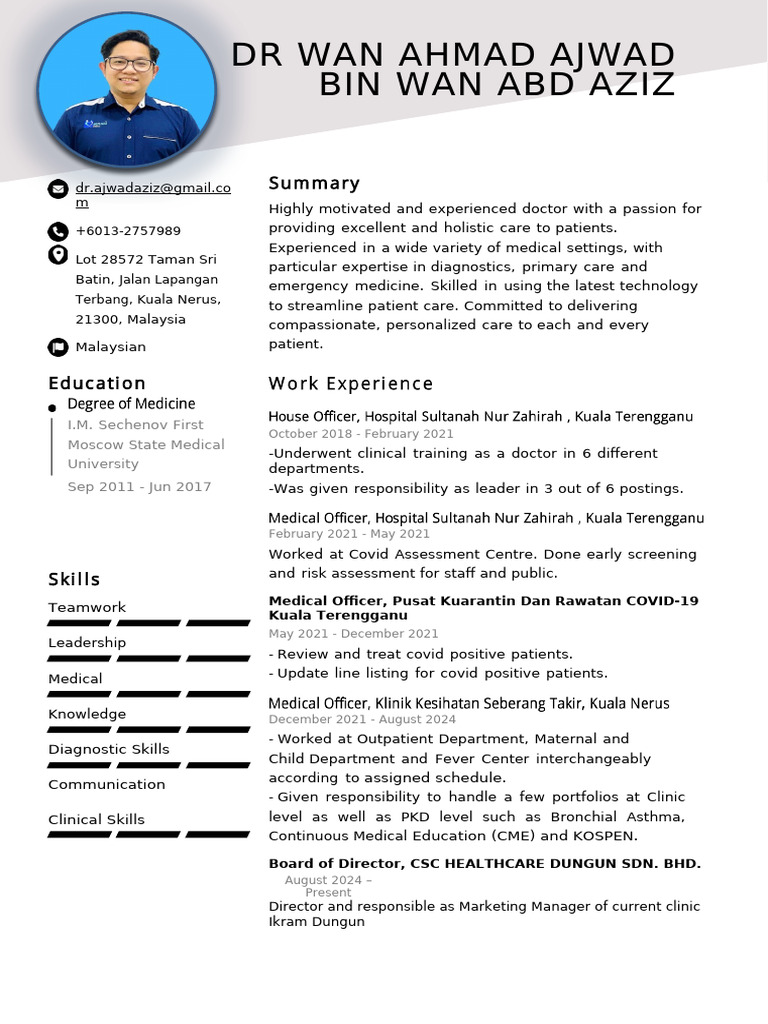 Experienced Malaysian Doctor Profile | PDF | Health Care | Public Services