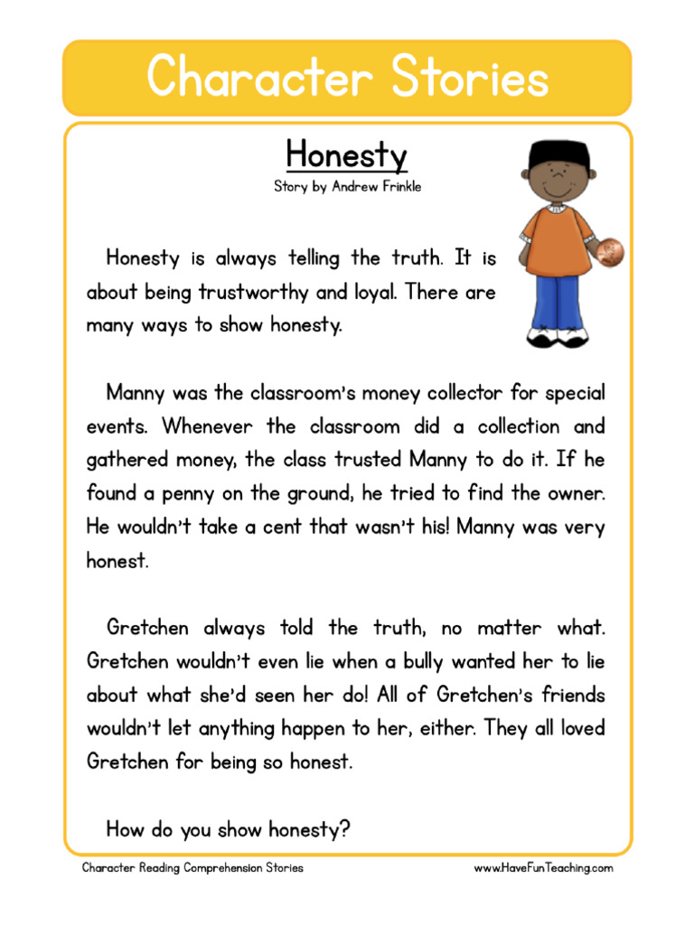 Free Character Education Reading Comprehension Honesty | PDF