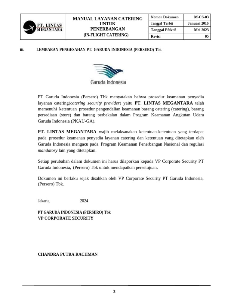 Lembar Pengesahan Sop Catering. | PDF