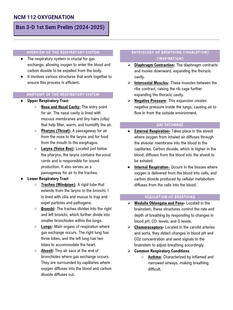 NCM 112 Oxygenation 1 | PDF | Respiratory System | Pneumonia