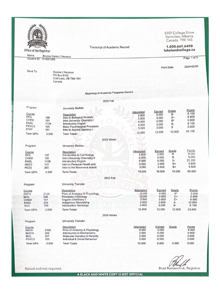 Transcript of Academic Record | PDF