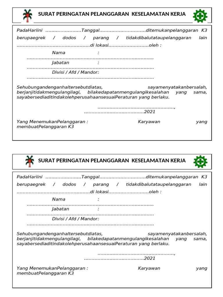 Contoh Surat Pelanggaran K3 | PDF