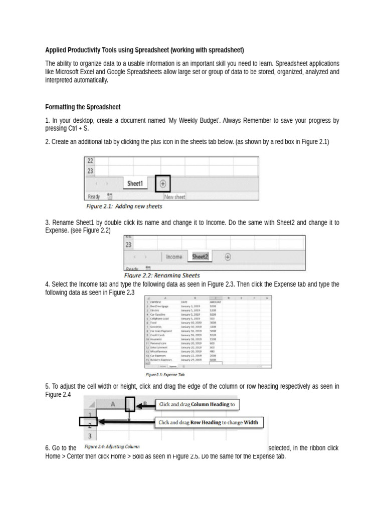 Applied Productivity Tools Using Spreadsheet Handout | PDF | Spreadsheet | Software