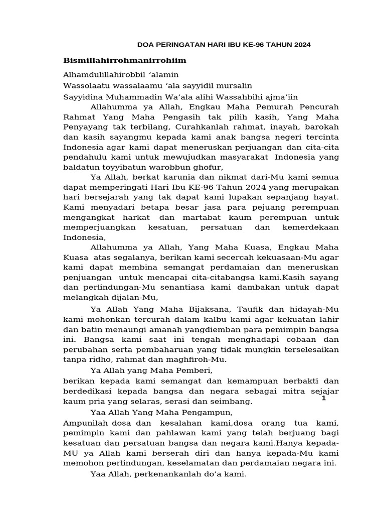 DOA PERINGATAN HARI IBU 2024 | PDF | Ilmu Sosial | Agama & Spiritualitas