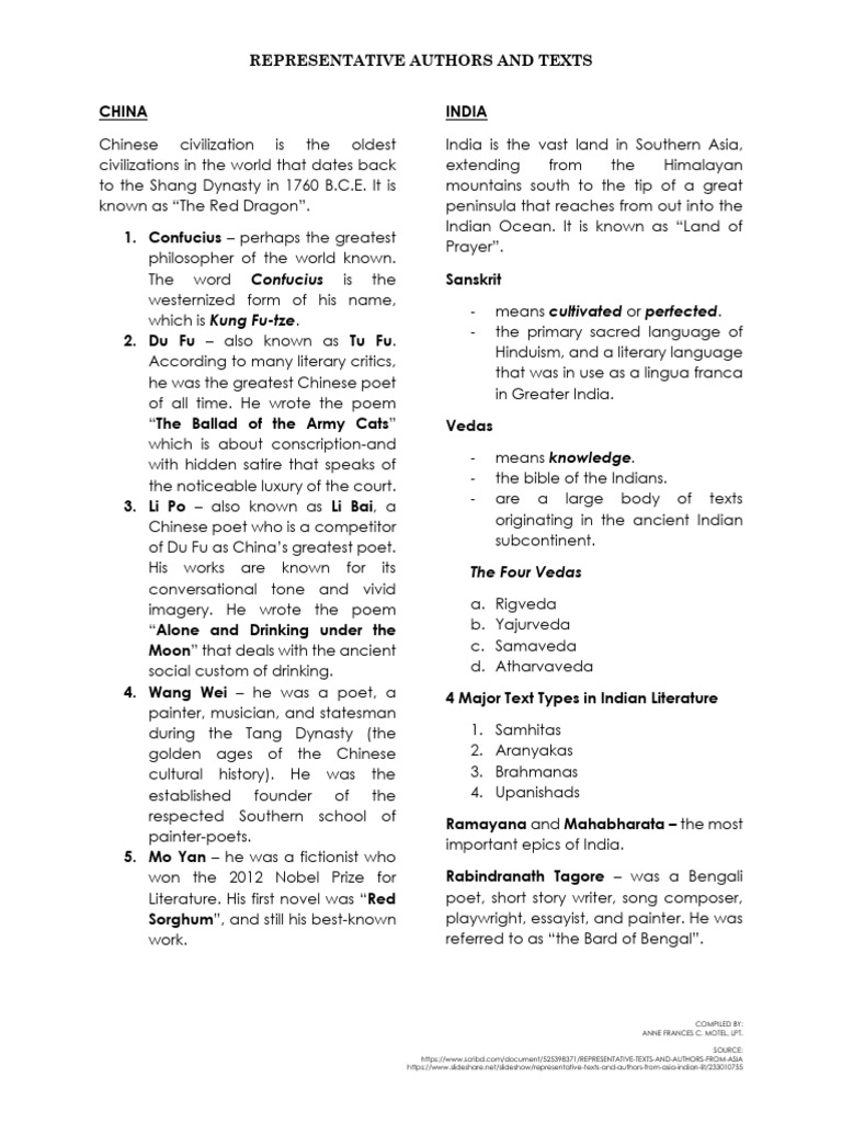 Authors and Works World Lit | PDF | Vedas