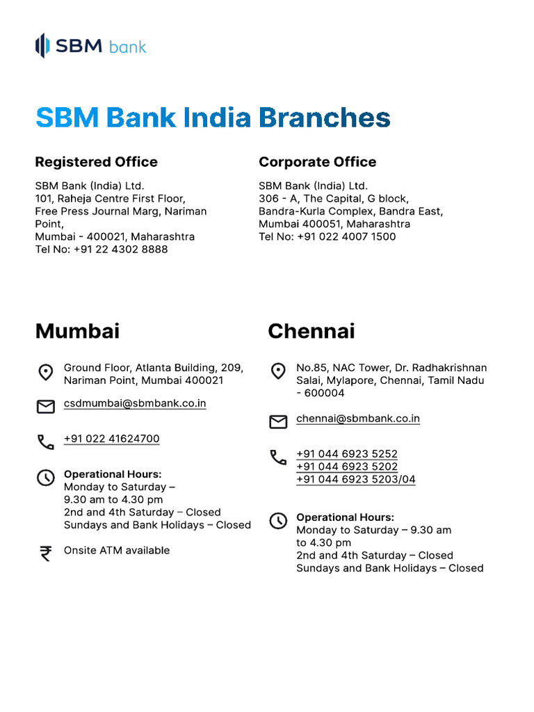SBM Bank India Branch Locations | PDF