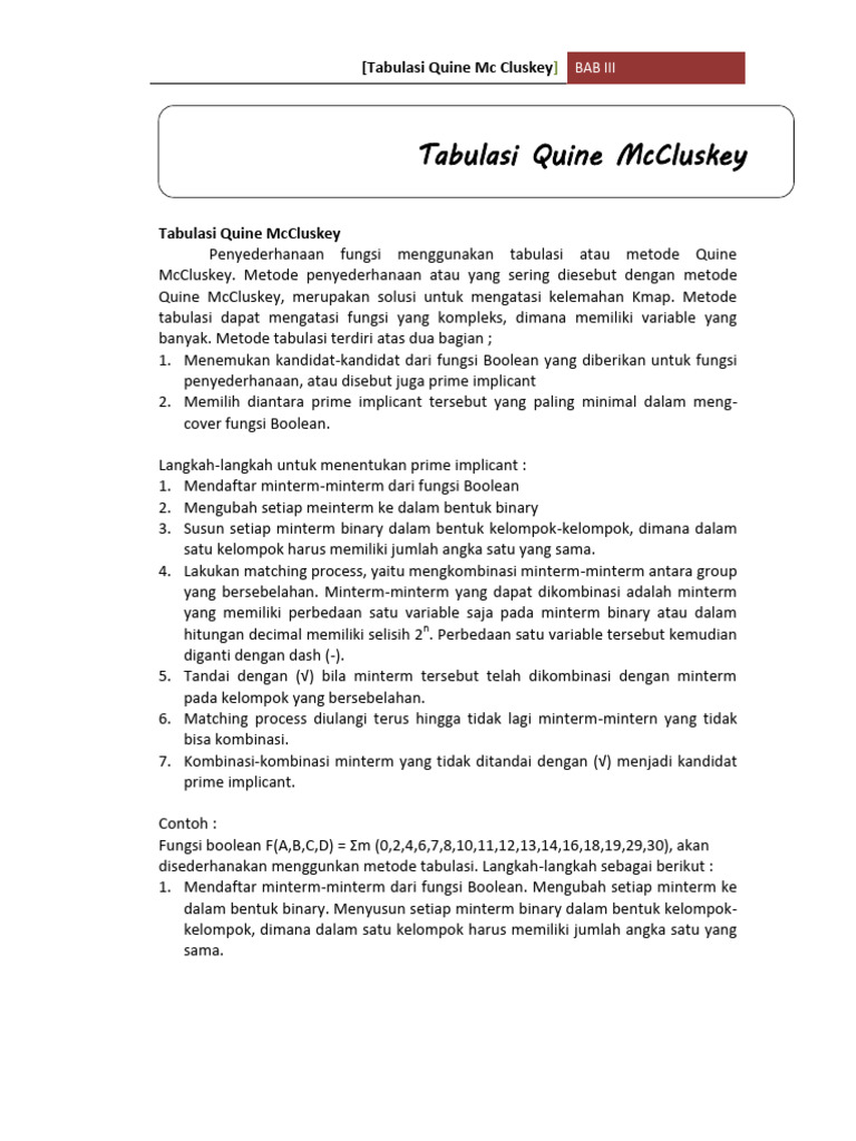 Tabulasi Quine MC Cluskey | PDF