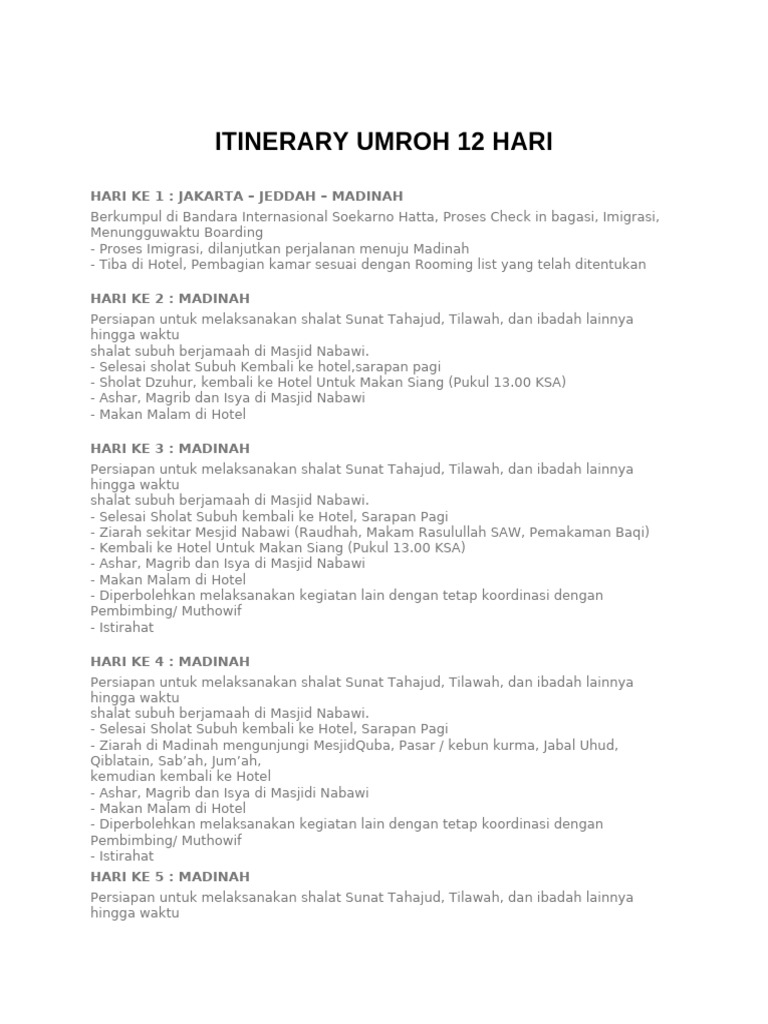 Itinerary Umroh 12 Hari Lengkap | PDF