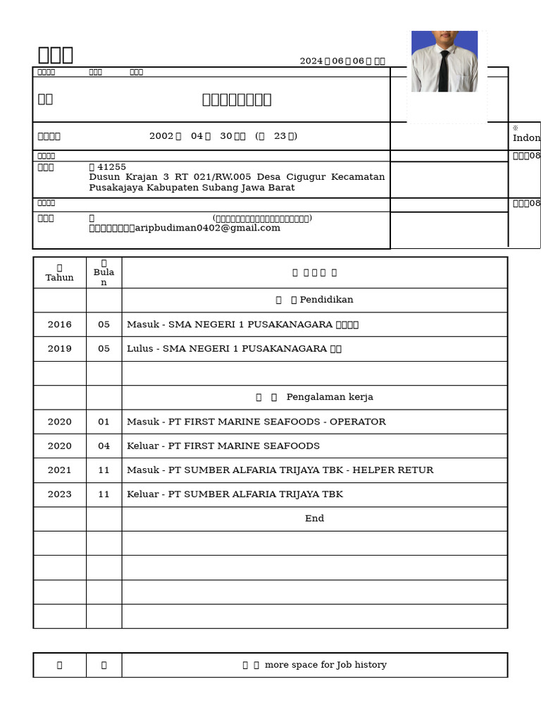 Arip Budiman - Resume Japan - Kizuna Gakuin Indonesia | PDF