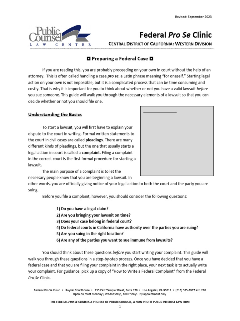Guide How To Prepare A Federal Case 2023 | PDF | Lawsuit | Pro Se Legal ...