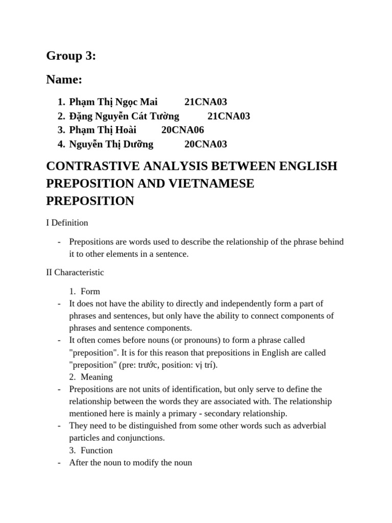 English-Vietnamese Preposition Analysis | PDF | Preposition And ...