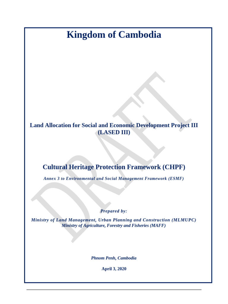 Cultural Heritage Management Plan CHMP Land Allocation For Social and Economic Development ...
