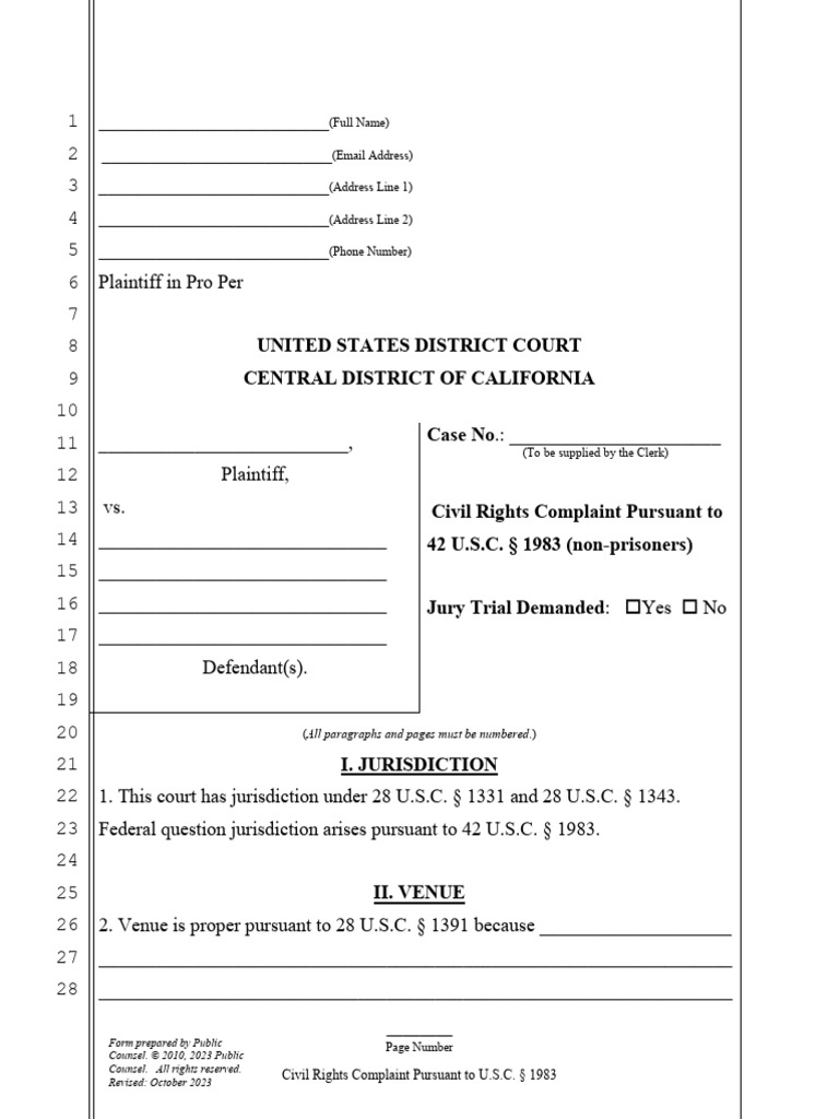 Civil-Rights-Complaint-Form-2023 | PDF | Complaint | United States Code