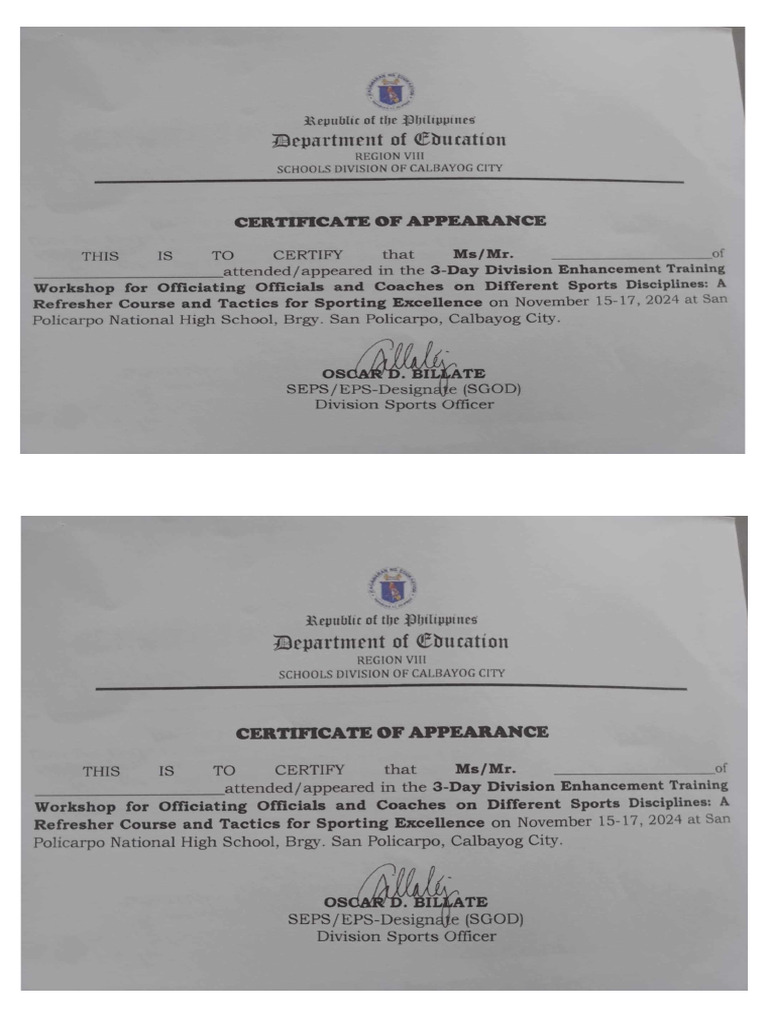 Certificate of Attendance Refresher | PDF