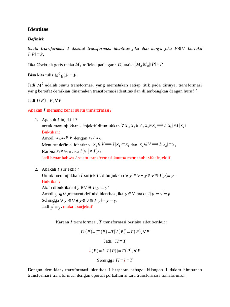 Transformasi Identitas dan Isometri | PDF