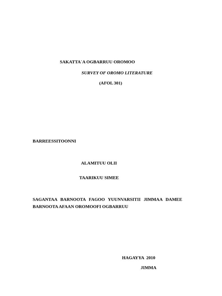 Sakatta a Oguma Oromoo | PDF