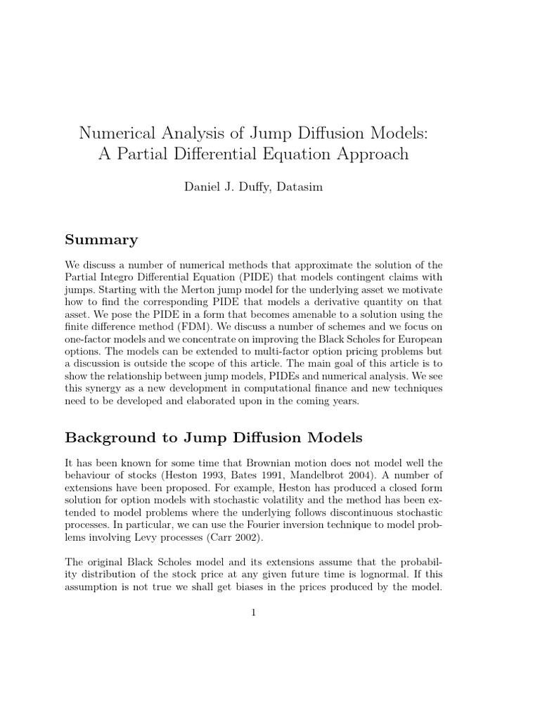 Numerical Analysis Of Jump Diffusion Models A Partial Differential Equation Approach Pdf