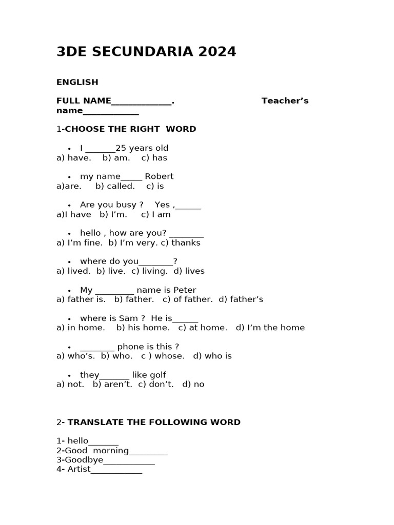 3 de Secundaria Ingles | PDF