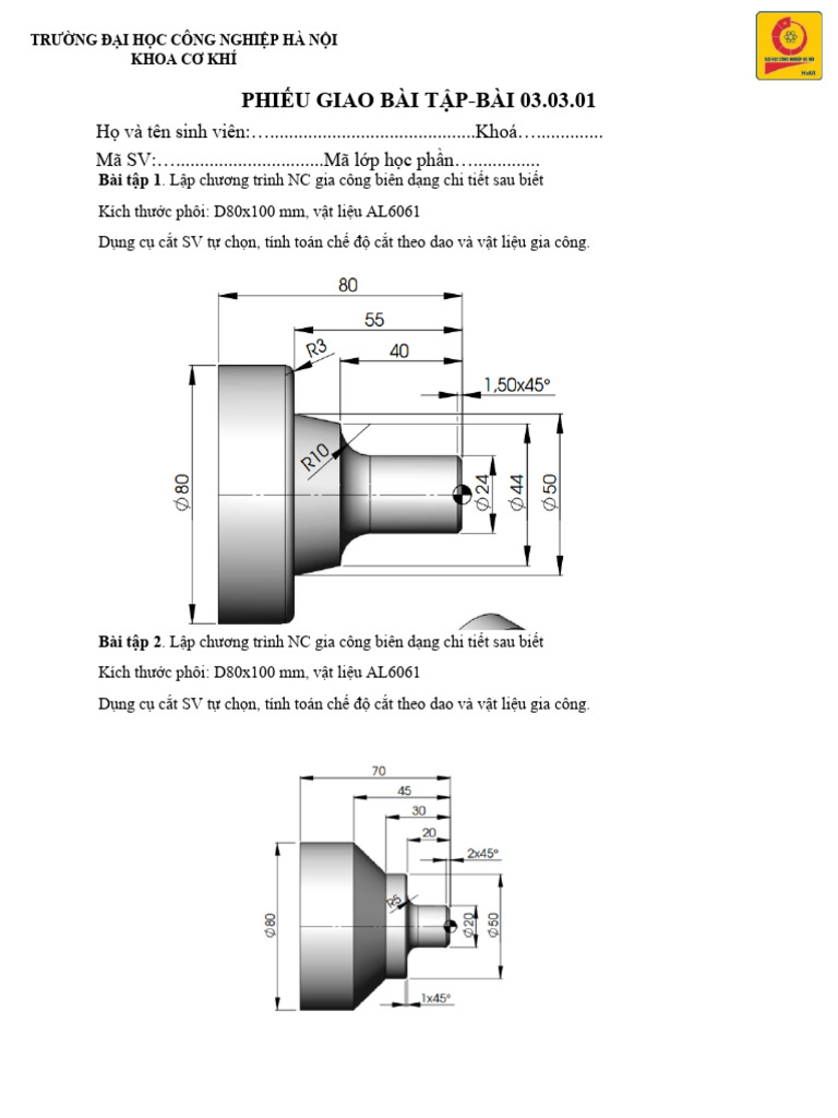 PHIEU GIAO BAI TAP 03.03.01 | PDF