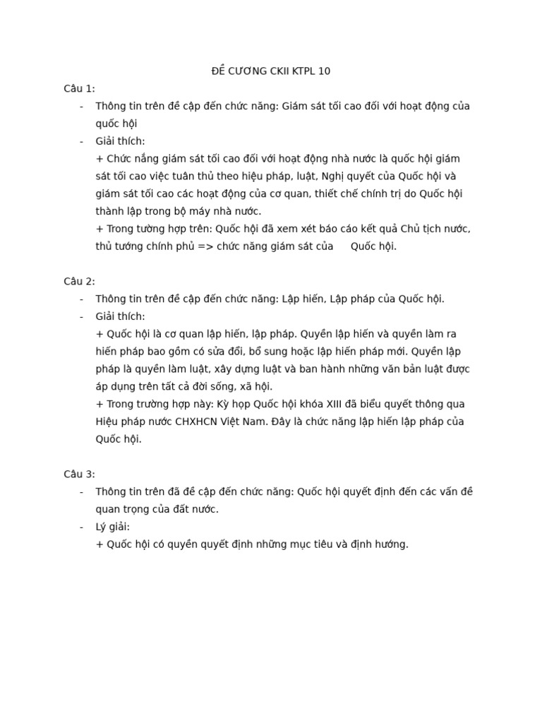 Đề Cương Ckii KTPL 10 | PDF