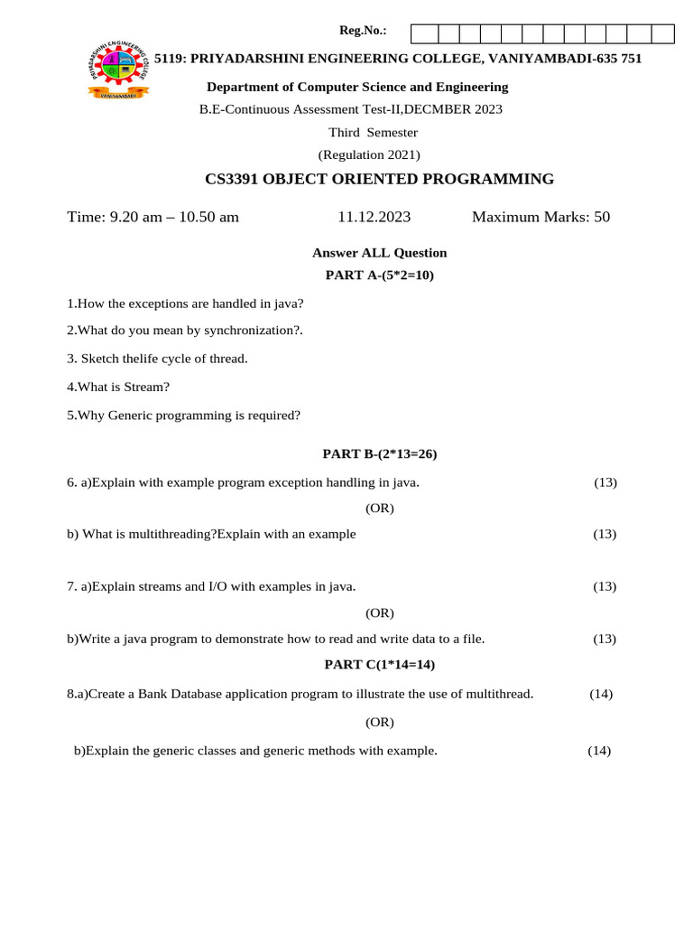 OOPS CS3391 Cat2 QP | PDF