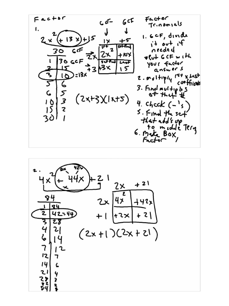 Alg 2 Factoring Day 2 Lesson Notes | PDF