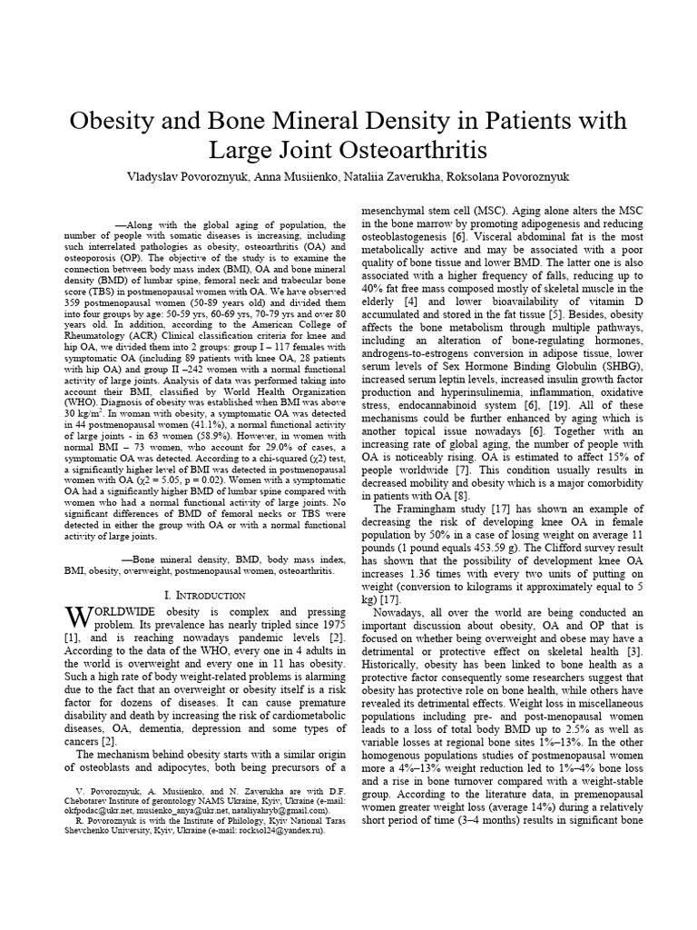 Obesity and Bone Mineral Density in Patients With Large Joint ...