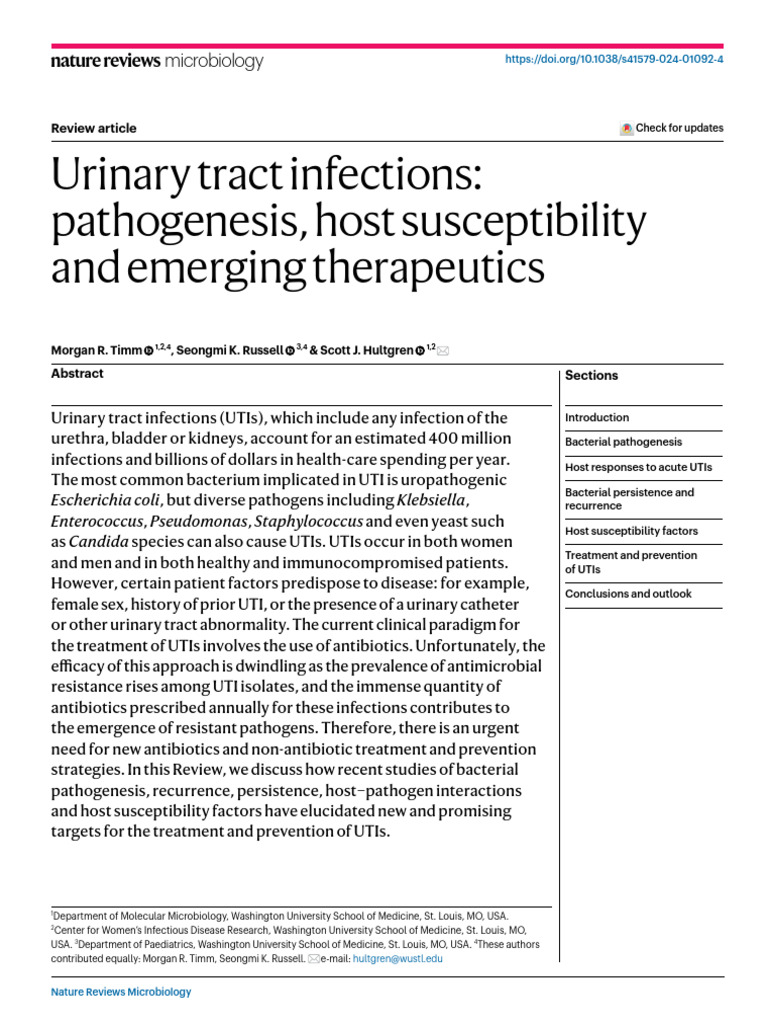 Urinary Tract Infections Pathogenesis Host Susceptibility and Emerging ...