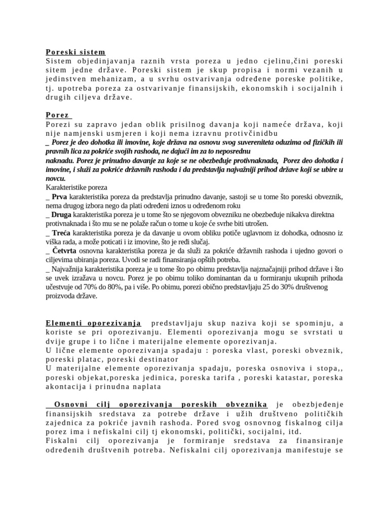 Poreski Sistem - Docx Sejmenović Ukratko | PDF