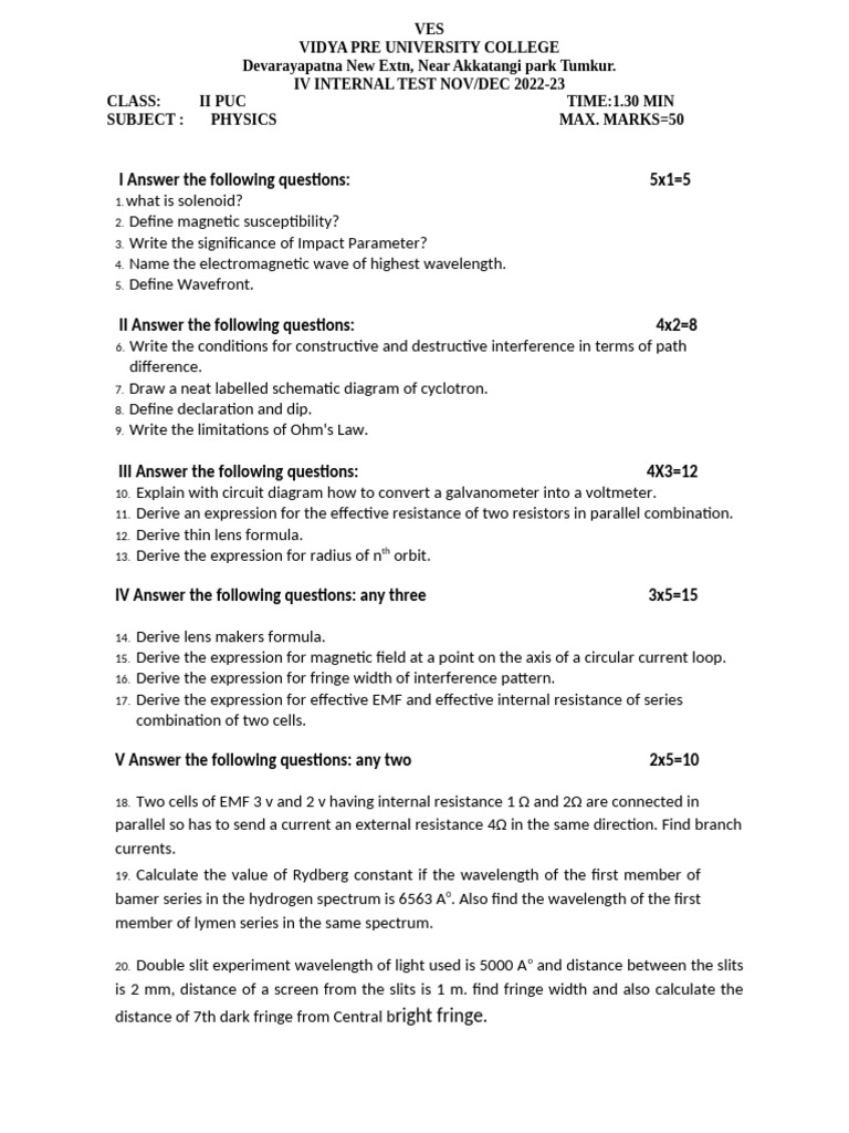 IV Internals 2 Pu Phy | PDF | Wavelength | Electrical Resistance And Conductance