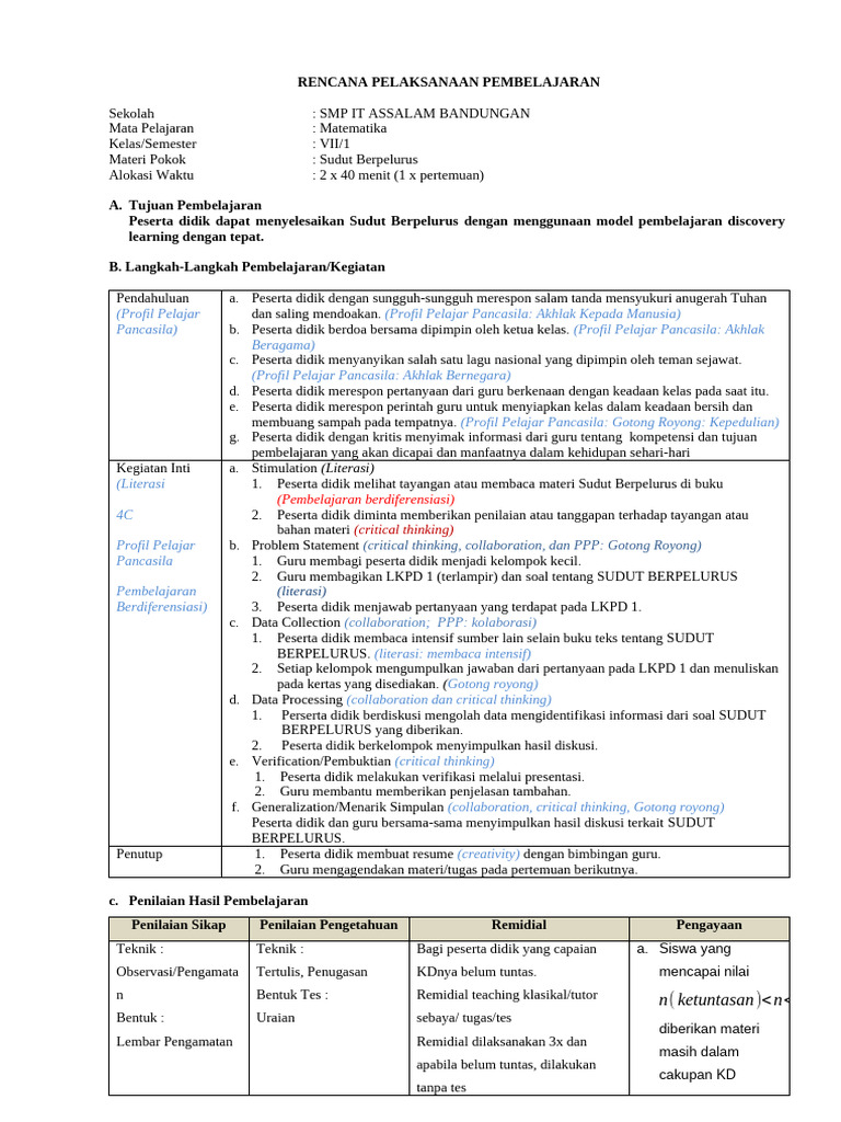 RPP Merdeka Belajar 7 Upload | PDF