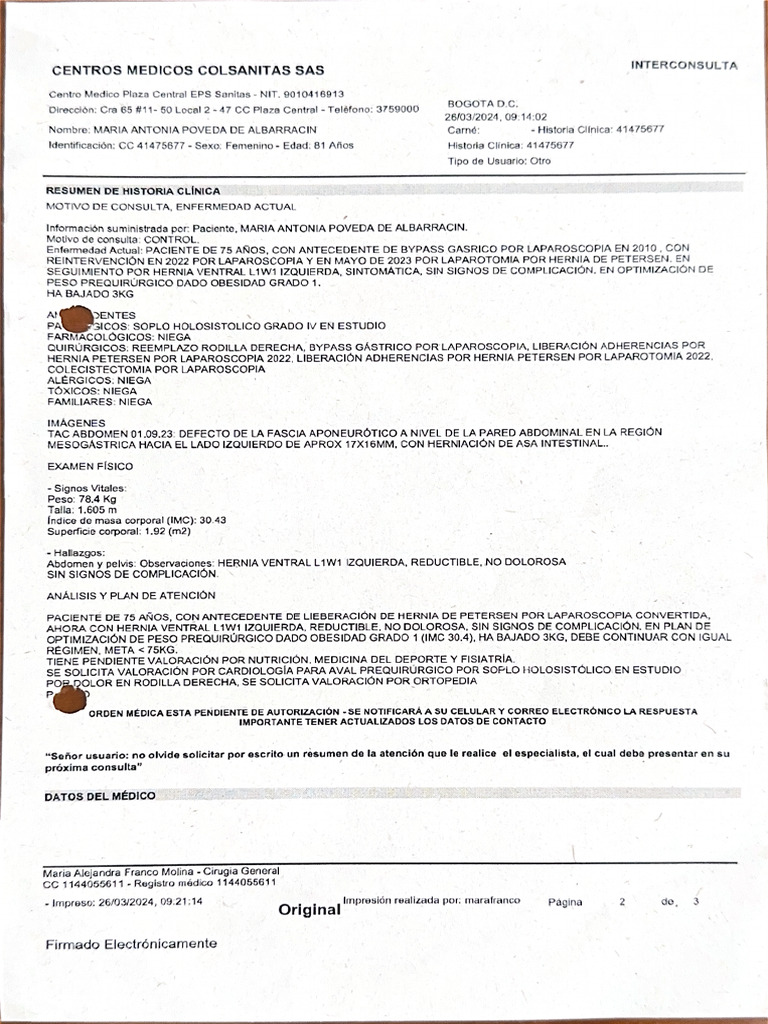 Centros Medicos Colsanitas Sas | PDF